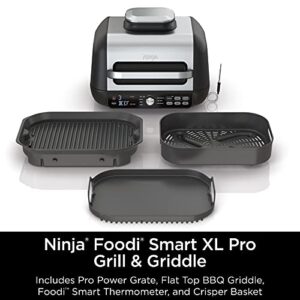 Ninja IG651 Foodi Smart XL Pro 7-in-1 Indoor Grill/Griddle Combo, use Opened or Closed, with Griddle, Air Fry, Dehydrate & More, Pro Power Grate, Flat Top Griddle, Crisper, Smart Thermometer, Black