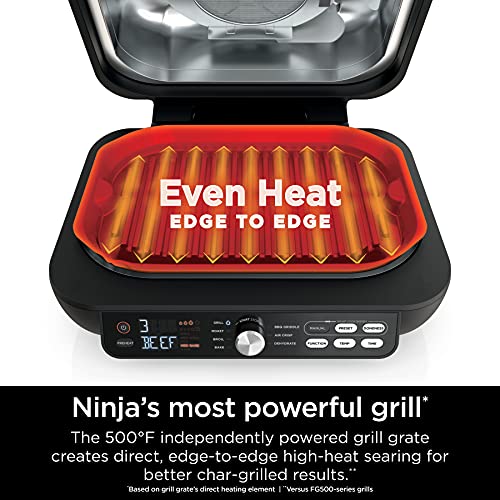 Ninja IG651 Foodi Smart XL Pro 7-in-1 Indoor Grill/Griddle Combo, use Opened or Closed, with Griddle, Air Fry, Dehydrate & More, Pro Power Grate, Flat Top Griddle, Crisper, Smart Thermometer, Black