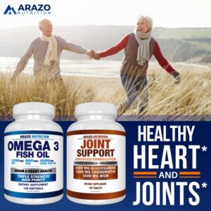 Arazo Nutrition Omega 3 Fish Oil 4,080mg - High EPA 1200mg + DHA 900mg Triple Strength Burpless Softgels (120 Soft Gels)