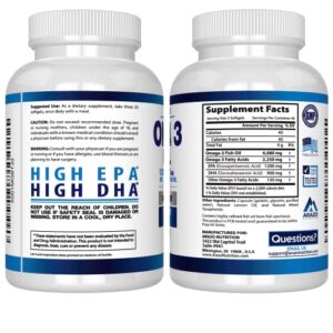 Arazo Nutrition Omega 3 Fish Oil 4,080mg - High EPA 1200mg + DHA 900mg Triple Strength Burpless Softgels (120 Soft Gels)