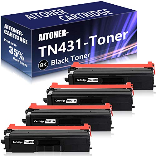 4 Pack (Black) TN431 TN431BK Toner Cartridge Replacement for Brother HL-L8260CDW L8360CDW L8360CDWT L9310CDW L9310CDWT L9310CDWTT DCP-L8410CDW MFC-L8610CDW L8690CDW L8900CDW L9570CDW Printers.