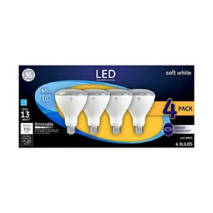 ge lighting led indoor floodlight bulbs, 10 watt (65 watt equivalent) soft white, br30 bulb type, medium base, dimmable (4 pack)