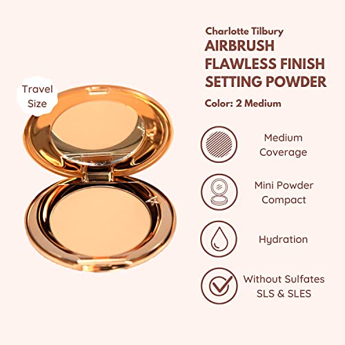 Charlotte Tilbury Mini Airbrush Flawless Finish Setting Pressed Compact Makeup Face Powder for Women - 2 Medium