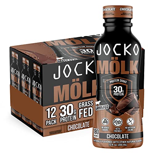 Jocko Mölk Chocolate Protein Shakes – Naturally Flavored Protein Drinks, KETO Friendly, No Added Sugar, 30g Grass Fed Protein - Protein Shakes Ready to Drink, 12 FL Oz, 12pk