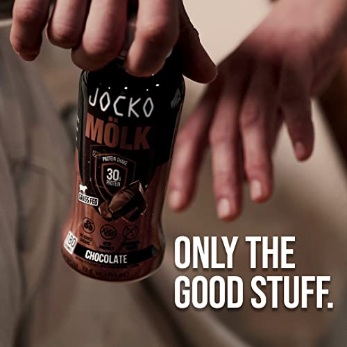 Jocko Mölk Chocolate Protein Shakes – Naturally Flavored Protein Drinks, KETO Friendly, No Added Sugar, 30g Grass Fed Protein - Protein Shakes Ready to Drink, 12 FL Oz, 12pk