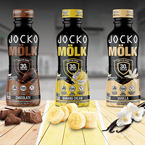 Jocko Mölk Chocolate Protein Shakes – Naturally Flavored Protein Drinks, KETO Friendly, No Added Sugar, 30g Grass Fed Protein - Protein Shakes Ready to Drink, 12 FL Oz, 12pk