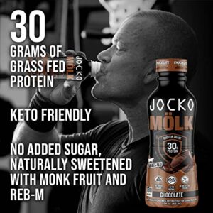 Jocko Mölk Chocolate Protein Shakes – Naturally Flavored Protein Drinks, KETO Friendly, No Added Sugar, 30g Grass Fed Protein - Protein Shakes Ready to Drink, 12 FL Oz, 12pk