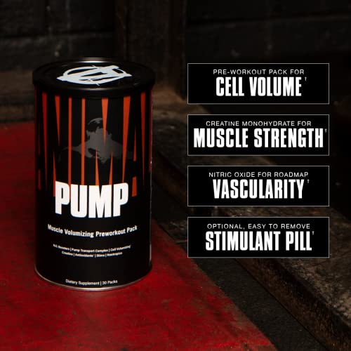 Animal Pump – Preworkout - Vein Popping Pumps – Energy and Focus – Creatine – Nitric Oxide – Easy to Remove Stimulant Pill for Anytime Workouts – 30 Packs