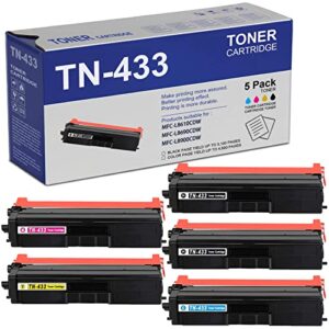 guloya compatible 5-pack (2black+1cyan+1magenta+1yellow) tn433 tn-433 toner cartridge replacement for brother hl- l8360cdw l8360cdwt dcp-l8410cdw mfc- l8900cdw l9570cdwt printer.