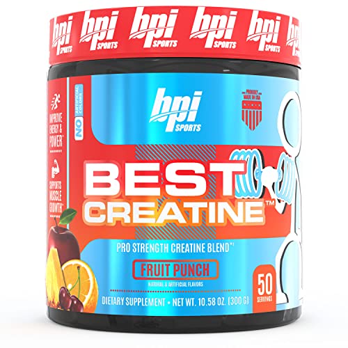 BPI Sports Best Creatine – Creatine Monohydrate, Himalayan Salt – Strength, Pump, Endurance, Muscle Growth, Muscle Definition – No Bloat – Fruit Punch – 50 servings – 10.58 oz.