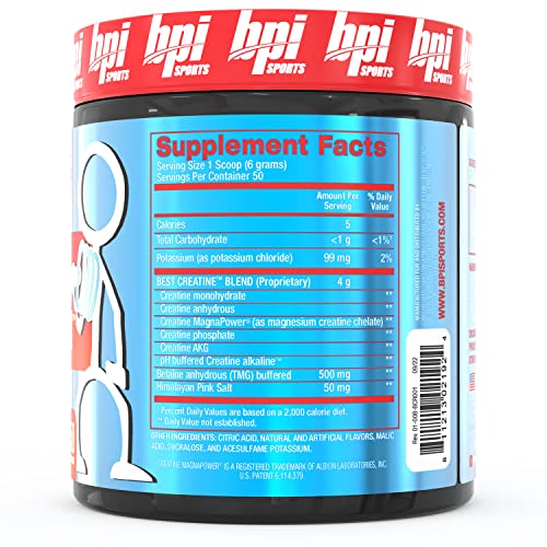 BPI Sports Best Creatine – Creatine Monohydrate, Himalayan Salt – Strength, Pump, Endurance, Muscle Growth, Muscle Definition – No Bloat – Fruit Punch – 50 servings – 10.58 oz.