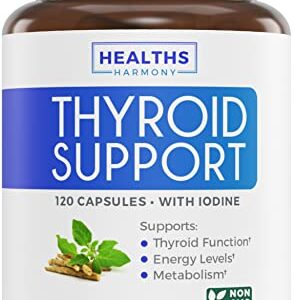 Thyroid Support with Iodine - 120 Capsules (Non-GMO) Improve Your Energy - Ashwagandha Root, Zinc, Selenium, Vitamin B12 Complex - Thyroid Health Supplement - 60 Day Supply