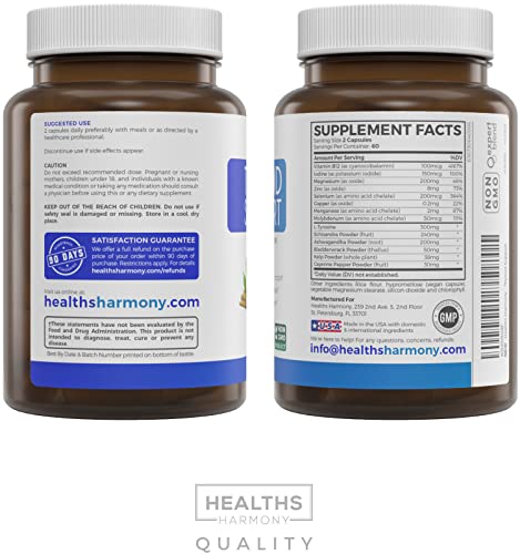 Thyroid Support with Iodine - 120 Capsules (Non-GMO) Improve Your Energy - Ashwagandha Root, Zinc, Selenium, Vitamin B12 Complex - Thyroid Health Supplement - 60 Day Supply