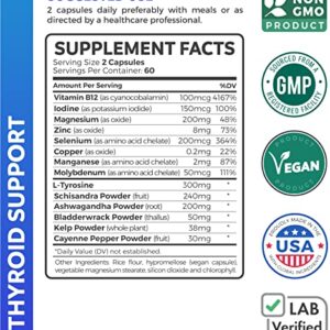 Thyroid Support with Iodine - 120 Capsules (Non-GMO) Improve Your Energy - Ashwagandha Root, Zinc, Selenium, Vitamin B12 Complex - Thyroid Health Supplement - 60 Day Supply