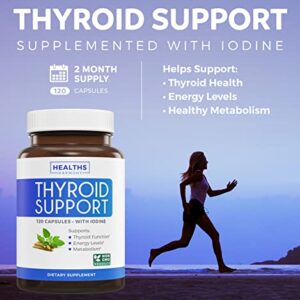 Thyroid Support with Iodine - 120 Capsules (Non-GMO) Improve Your Energy - Ashwagandha Root, Zinc, Selenium, Vitamin B12 Complex - Thyroid Health Supplement - 60 Day Supply