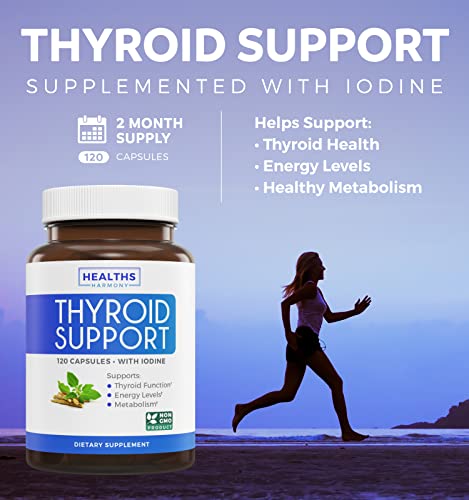 Thyroid Support with Iodine - 120 Capsules (Non-GMO) Improve Your Energy - Ashwagandha Root, Zinc, Selenium, Vitamin B12 Complex - Thyroid Health Supplement - 60 Day Supply