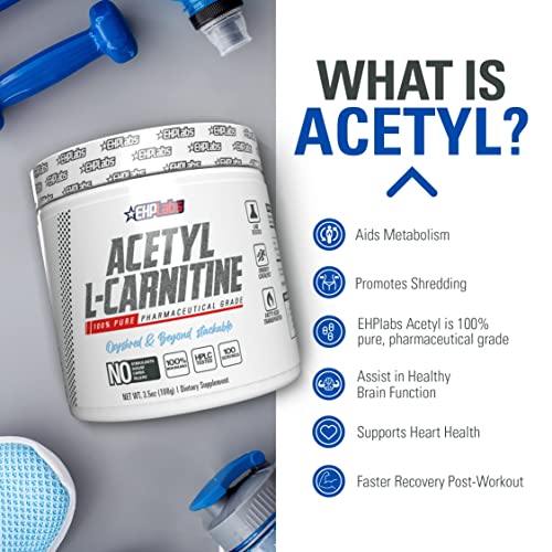 EHPlabs Acetyl L-Carnitine - Supports Natural Energy Production, Aids Metabolism, Assists in Healthy Brain Function, Supports Heart Health, Non-GMO, Vegan, Gluten Free - 100 Serves