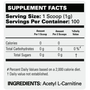 EHPlabs Acetyl L-Carnitine - Supports Natural Energy Production, Aids Metabolism, Assists in Healthy Brain Function, Supports Heart Health, Non-GMO, Vegan, Gluten Free - 100 Serves