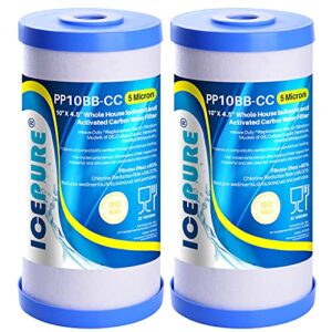 icepure 5 micron 10″ x 4.5″ whole house water filter compatible with ge fxhtc, gxwh40l, rfc-bbsa, w50pehd, gxwh35f, gnwh38s, dupont wfhd13001, r50-bb, pack of 2