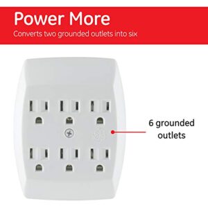 GE 6-Outlet Extender Wall Tap, 5 Pack, Grounded Adapter, Charging Station, 3-Prong, Secure Install, UL Listed, White, 54853