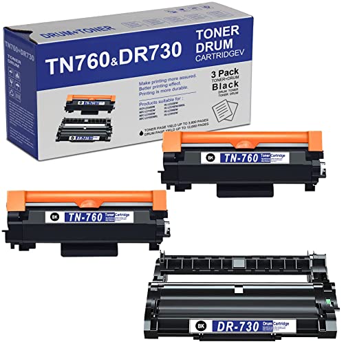 3-Pack (2Toner+1Drum) TN760 DR730 Compatible TN-760 Toner Cartridge and DR-730 Drum Unit Replacement for Brother DCP-L2550DW MFC-L2710DW L2750DWXL HL-L2350DW L2390DW L2395DW Printer Sold by Feromyink