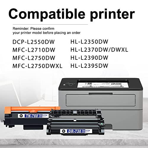 3-Pack (2Toner+1Drum) TN760 DR730 Compatible TN-760 Toner Cartridge and DR-730 Drum Unit Replacement for Brother DCP-L2550DW MFC-L2710DW L2750DWXL HL-L2350DW L2390DW L2395DW Printer Sold by Feromyink