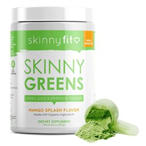 skinnyfit mango splash skinny greens, green juice superfood powder, natural energy & focus, reduce bloating, helps reduce inflammation, spirulina, chlorella, 30 servings