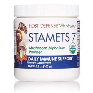 host defense, stamets 7 mushroom powder, daily immune support, mushroom supplement, 3.5 oz, plain