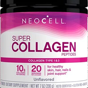 NeoCell Super Collagen Powder, 10g Collagen Peptides per Serving, Gluten Free, Keto Friendly, Non-GMO, Grass Fed, Paleo Friendly, Healthy Hair, Skin, Nails & Joints, Unflavored, 7 Oz