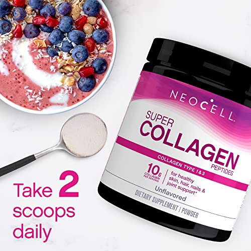 NeoCell Super Collagen Powder, 10g Collagen Peptides per Serving, Gluten Free, Keto Friendly, Non-GMO, Grass Fed, Paleo Friendly, Healthy Hair, Skin, Nails & Joints, Unflavored, 7 Oz