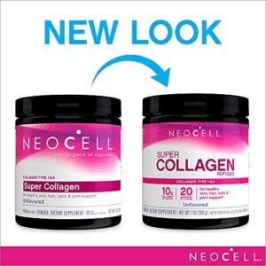 NeoCell Super Collagen Powder, 10g Collagen Peptides per Serving, Gluten Free, Keto Friendly, Non-GMO, Grass Fed, Paleo Friendly, Healthy Hair, Skin, Nails & Joints, Unflavored, 7 Oz