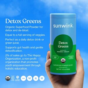 Sunwink Detox Powdered Greens - Organic Greens Powder Superfood for Debloat - Super Greens Powder w/Celery, Dandelion, Spirulina - Daily Greens Powder for Gentle Detox - 4.2 oz (20 Servings)