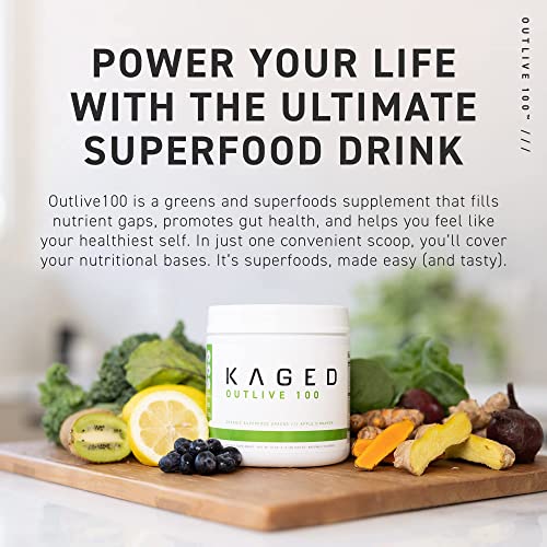 Kaged Muscle Outlive 100 Organic Superfoods and Greens Powder with Apple Cider Vinegar, Antioxidants, Adaptogen, Prebiotics,(Berry, 30 Servings)