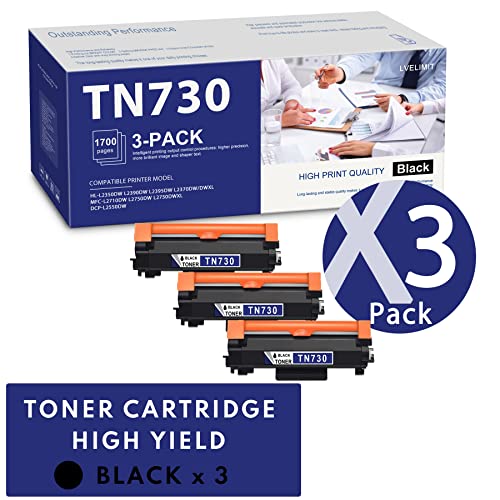 LVELIMIT TN730 TN-730 Toner Cartridge Black Compatible 3 Pack TN730 Toner Cartridge Replacement for Brother TN 730 DCP-L2550DW MFC-L2710DW L2750DW L2750DWXL Printer