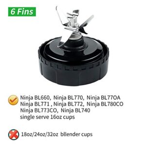 Replacement Parts for Nutri Ninja, Blender 6 Fins Blade Assembly and 2 Pack 16 oz Cup Set for BL770 BL780 BL660 Blender (3.35 inch)