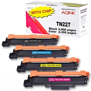 aqink (with chip) compatible toner cartridge replacement for brother tn-227 tn227 tn223 for use in brother mfc-l3750cdw hl-l3290cdw hl-l3210cw mfc-l3710cw mfc-l3770cdw hl-l3230cdw (bcmy,4-pack)