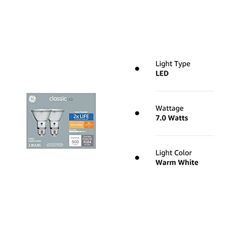 GE Classic 2-Pack 50 W Equivalent Dimmable Warm White Par20 LED Light Fixture Light Bulbs