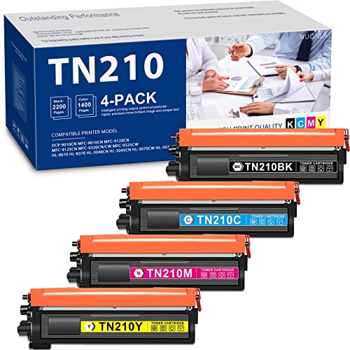 NUCALA TN-210 TN210 𝑯𝒊𝒈𝒉 𝒀𝒊𝒆𝒍𝒅 Toner Set: Compatible TN210BK TN210C TN210M TN210Y Toner Cartridge Replacement for Brother HL-3040CN HL-3070CW HL-3075CW MFC-9325CW Printer (TN2104PK, KCMY)