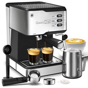 geek chef espresso machine, espresso and cappuccino latte maker 20 bar pump coffee machine compatible with ese pod capsules filter&milk frother steam wand, for home barista, 950w, 1.5l water tank