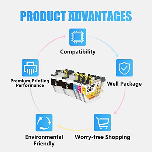 Miss Deer LC3019 XXL Compatible Ink Cartridge Replacement for Brother LC3019 LC3017 XXL LC3017 Work with Brother MFC-J5330DW MFC-J6730DW MFC-J6930DW MFC-J6530DW MFC-J5335DW(2BK/C/M/Y)