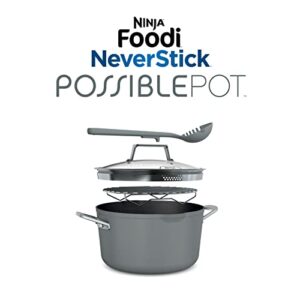 Ninja CW202GY Foodi NeverStick PossiblePot, Premium Set with 7-Quart Capacity Pot, Roasting Rack, Glass Lid & Integrated Spoon, Nonstick, Durable & Oven Safe to 500°F, Sea Salt Grey