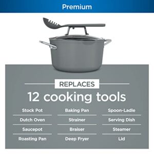 Ninja CW202GY Foodi NeverStick PossiblePot, Premium Set with 7-Quart Capacity Pot, Roasting Rack, Glass Lid & Integrated Spoon, Nonstick, Durable & Oven Safe to 500°F, Sea Salt Grey