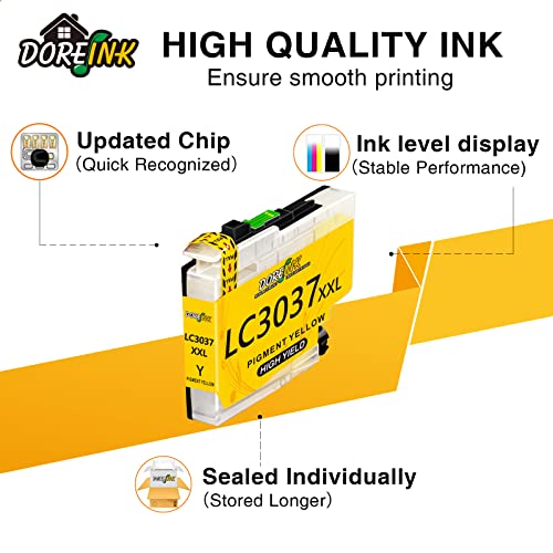 DOREINK LC3037 Ink Cartridge Replacement for Brother LC3037XXL LC3039 3037 3039 Work for Brother MFC-J6545DW MFC-J5945DW MFC-J6945DW MFC-J5845DW MFC-J5845DWXL MFC-J6545DWXL Printer (4 Pack)