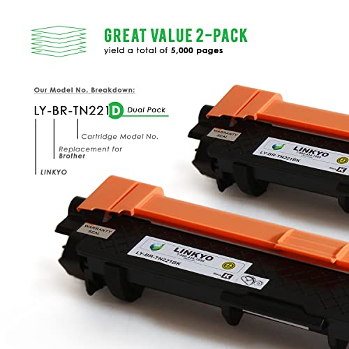 LINKYO Compatible Toner Cartridge Replacement for Brother TN221BK TN-221BK (Black, 2-Pack)