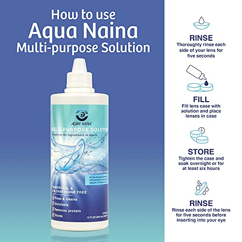 Aqua Naina (2 Pack) 12 Fl Oz | Contact Lens Solution | Cleaning and Disinfecting Multi-Purpose Solution | Convenient Everyday Lens Hygiene and Eye Care