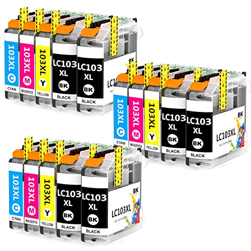 Compatible Brother Ink Cartridges LC103 Replacement for Brother LC103 LC101XL LC103BK 15 Pack Compatible with MFC-J870DW MFC-J6920DW MFC-J6520DW MFC-J450DW MFC-J470DW (6BK, 3C, 3M, 3Y)