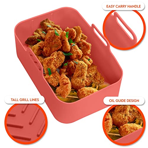 2pcs Silicone Air Fryer Liners, Air Fryer Silicone Liner Reusable - Food Safe Non Stick Air Fryer Basket Accessories Replacement Baking Tray for Ninja Dual Dz201 Dualzone - Easy Cleaning (Orange)