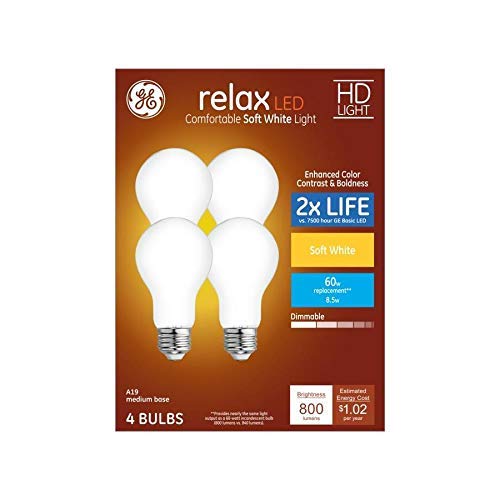 GE Relax 4-Pack 60 W Equivalent Dimmable Soft White A19 LED Light Fixture Light Bulbs