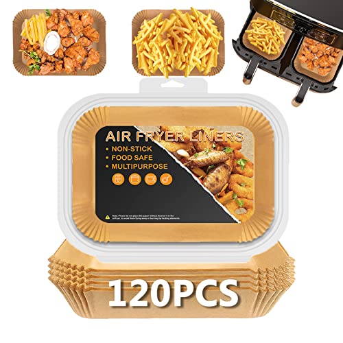 Air Fryer Disposable Paper Liner Rectangle 120 Pcs 8.6x 5.5'' for Ninja Dual Air Fryer with 2 Baskets 8 Qt and above, Air Fryer Parchment Liners Rectangular Non-Stick, Fit Ninja DZ201 DZ401 IG651