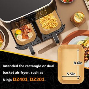 Air Fryer Disposable Paper Liner Rectangle 120 Pcs 8.6x 5.5'' for Ninja Dual Air Fryer with 2 Baskets 8 Qt and above, Air Fryer Parchment Liners Rectangular Non-Stick, Fit Ninja DZ201 DZ401 IG651